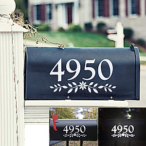 2" Reflective Mailbox Numbers Die Cut Decal Rustic Style Flowers House Number Address Sign Front Door Decal Vinyl Lettering Farmhouse Decor 4 Set, White