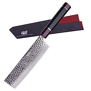 FINDKING 7 Inch Japanese Nakiri Knife with ABS sheath, Professional Vegetable Cleaver, Damascus Steel Blade, Resin Octagonal Handle, for Shredding, Slicing, Mincing (Eternity Series)