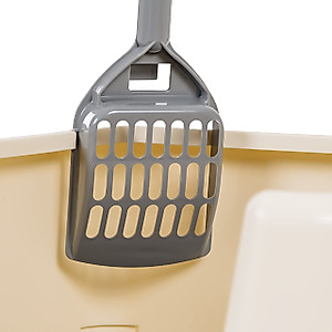 Amazon Basics Tall Open Top Cat Litter Box with High Sides and Scoop, 19 x 15 x 11.75 inches, Grey/Beige