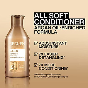 Redken All Soft Conditioner | For Dry / Brittle Hair | Moisturizes & Provides Intense Softness | With Argan Oil | 10.1 Fl Oz (Pack of 1)