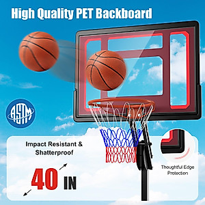 GYMAX Portable Basketball Hoop, 5 FT to 10 FT Adjustable Basketball Goal with 10 Heights, All Weather Basketball Stand System with Weight Bag & Wheels, for Kids Youth Adult, Indoor Outdoor Pool, Court