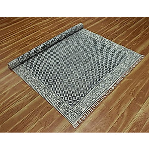 Casavani Hand Made Cotton Dhurrie Floral Blue & Beige Tassel Rug Easy Care Washable Rugs for Doormat Entryway Living Room Bedroom Hallway Balcony 12x15 Feet