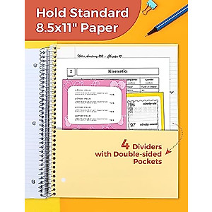 SUNEE Color Will Vary 5 Subject Notebook College Ruled - 200 Sheets, 8.5"x11", 4 Pocket Dividers, 3-Hole Punched Paper
