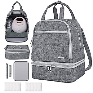 DERJUNSTAR Spectra Pump Bag, Breast Pump Backpack, Mini Pumping Bags with Pockets for Working Mom, Compatible with Spectra S1, S2, Grey