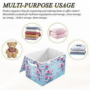Hzwxjrlf Foldable Storage Box, Storage Bins with Lids， Storage Boxes with Handles, Storage Boxes For Clothing, Storage Bins For Homes and Offices （Beautiful Roses）