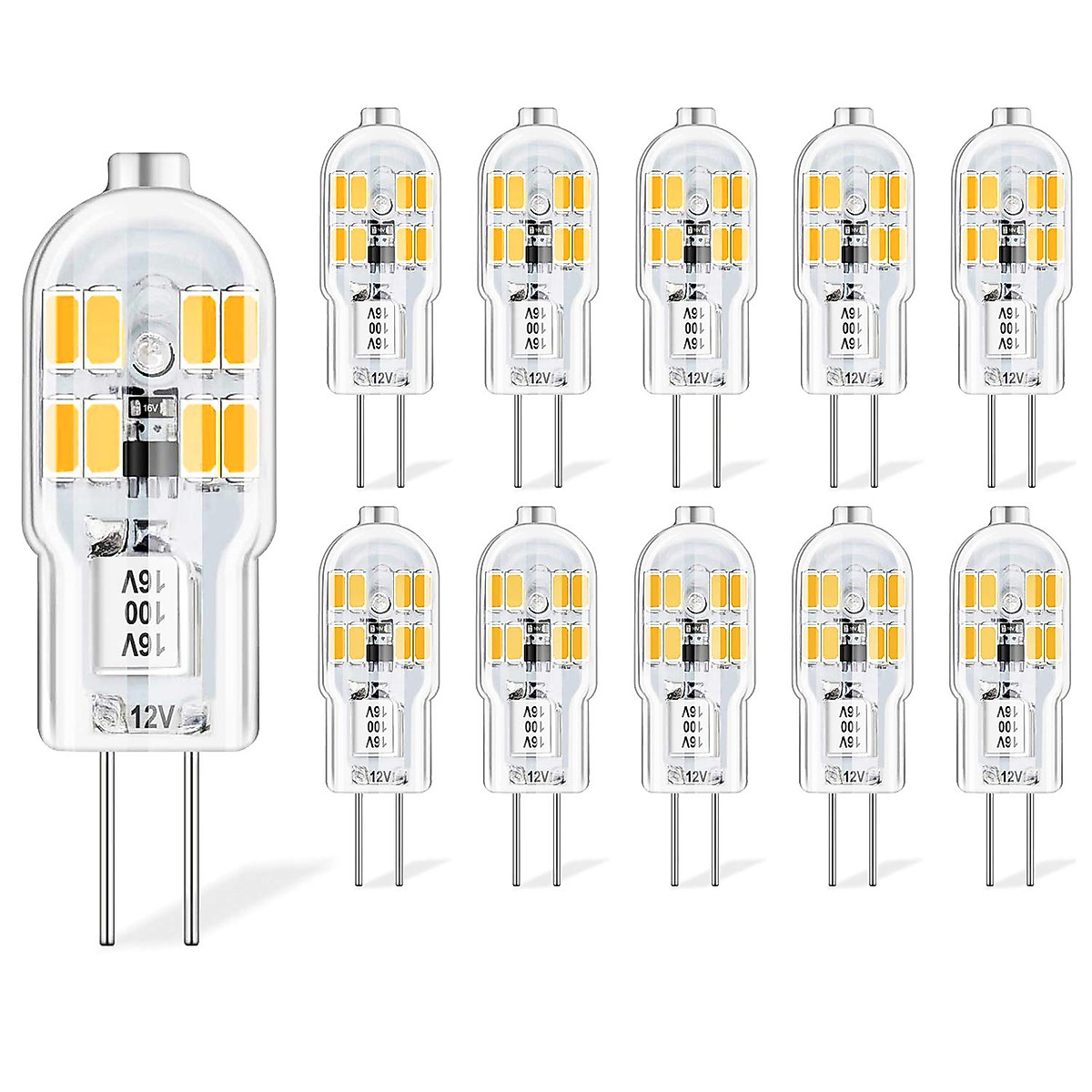 G4 LED Bulb 2W 12V, 20W Halogen JC Bulb Replacement, G4 Bi Pin Bulb, Warm White 3000K 200lm, No Flickering, 10-Pack