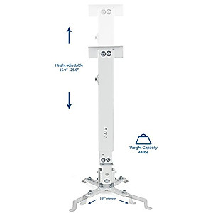 VIVO Universal Adjustable Wall Ceiling Projector Mount Bracket, Extendable Length Projection, White, MOUNT-VP06W