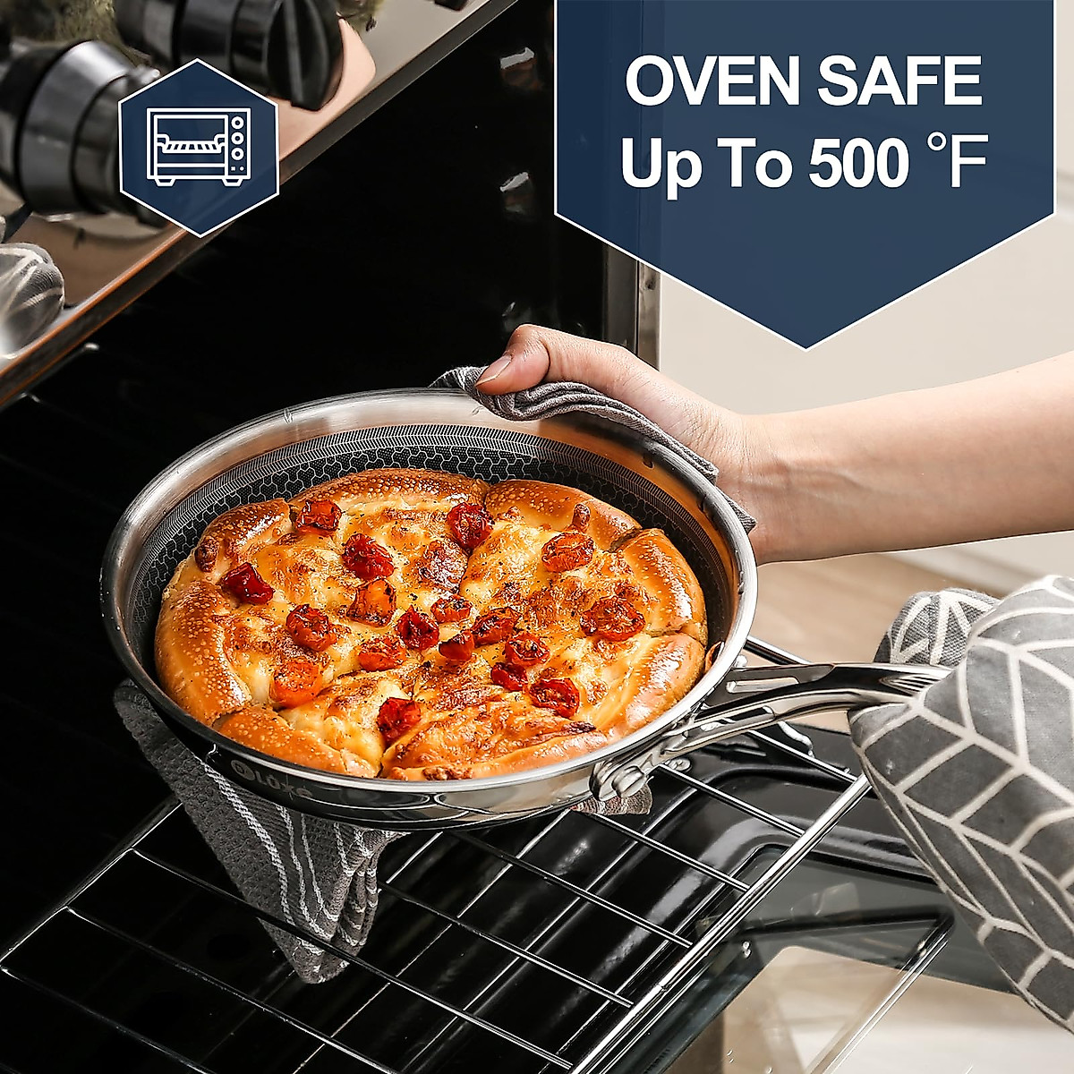 DELUXE Hybrid Nonstick Fry Pan Set 5-Piece, 8, 10 and 12-Inch Frying Pan Cookware Set with Glass Lids, Skillet with Stay-Cool Handles, Dishwasher&Oven Safe, PFOA Free Compatible with All Cooktops