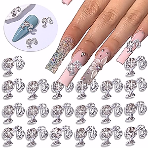 20 Pcs Kawaii Head Nail Charms - Silver Head Nail Charms for Acrylic Nails 3D White Nail Art Rhinestones Jewelry Nail Gems for Nails Metal Nail Decorations for Women Girls Nail Accessories Supplies