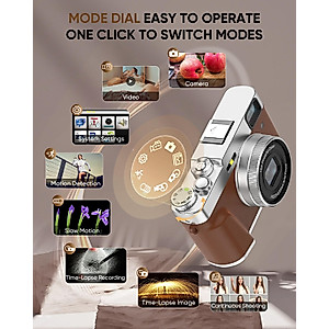 NEZINI 4K Digital Camera,Auto Focus 48MP Vlogging Camera for YouTube and Anti-Shake Video Camera with Viewfinder Flash & Dial,16X Zoom Travel Portable Camera with 32GB Card,2 Batteries