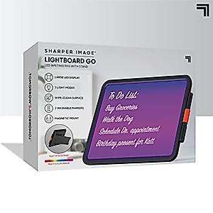 Sharper Image LightBoard LED Writing Pad with Stand, Includes 3 Washable Markers, 7 Light Modes & Magnetic Mount, Wipe Clean Surface, Perfect for Messages, Grocery Lists, Notes, Affirmations