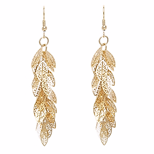 Bohemian Multi Layered Filigree Leaves Dangle Drop Long Statement Earrings