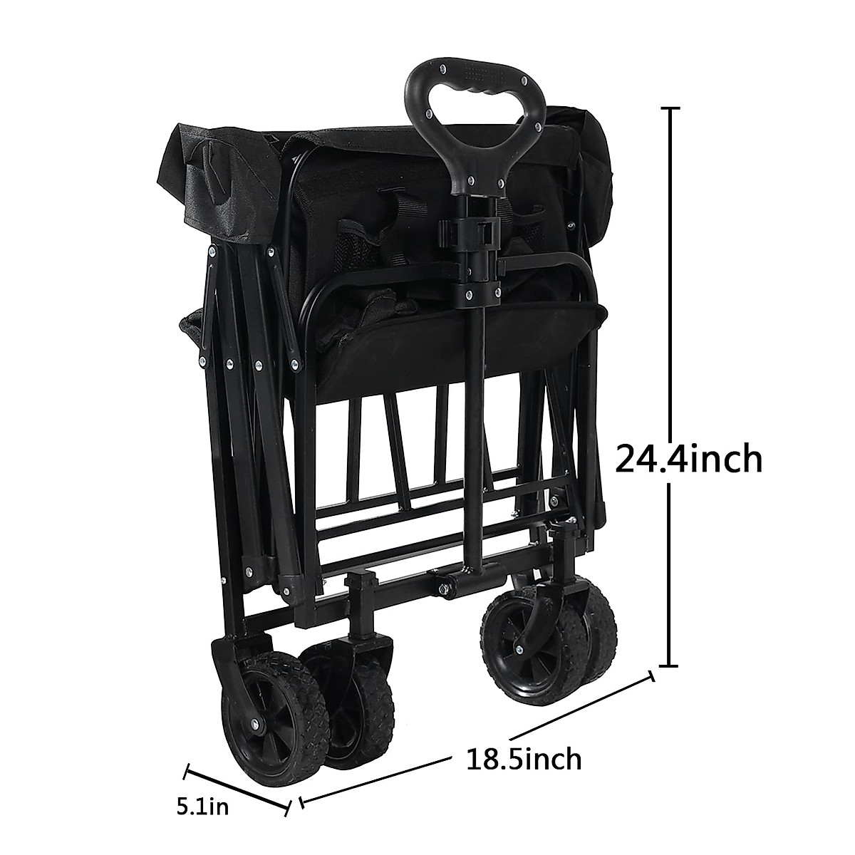 Wagon Cart Foldable Beach Wagon Large Capacity with Wheels Collapsible Wagon Heavy Duty Folding Wagon Portable for Camping Travel Sports Fishing (Black M)