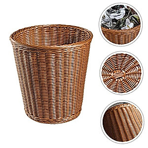 VICASKY 1pc Rattan Trash Can Woven Storage Baskets Seagrass Storage Baskets Decorative Storage Baskets Wicker Garbage Basket Fake Rattan Trash Can Garbage Containers Woven Rubbish Can