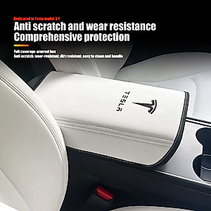 Yonput 1 PC Car Armrest Cover Compatible with Tesla Model 3 Model Y, PU Leather Central Control Armrest Decoration Armrest Box, Automobile Waterproof Armrest Box Mat (White)