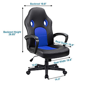 Furmax Blue Leather Office Chair with Adjustable Swivel Base, Padded Armrests and Lumbar Support