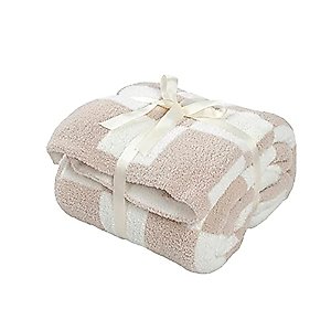 Ultra Soft Classic Checkerboard Chessboard Knitted Throw Blankets Fluffy Microfiber Lightweight Warm Cozy Bed Blankets Decor for Couch Sofa Bed (Cream, Throw 51"X63")