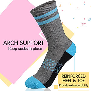 Comfoex Girls Crew Socks Athletic Half Cushioned Long Socks Cotton Calf Socks For Kids 6 Pairs