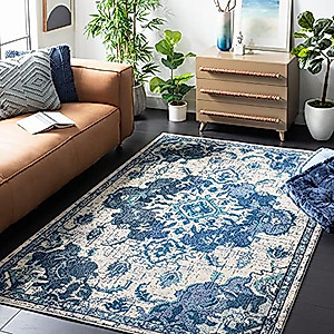 Safavieh Madison Collection 3' x 5' IvoryBlue MAD484A Boho Chic Medallion Distressed Non-Shedding Living Room Bedroom Entryway Accent Rug