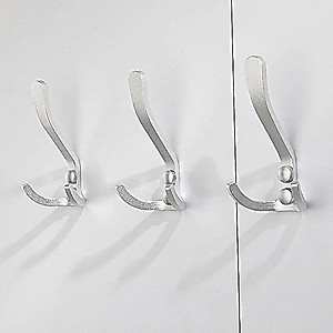 MYCENSE 6X Heavy Duty Double Prong Coat Hooks Entryway s, with 12 Screws for Bath Towel, Jacket, Hat, Scarf, Towel, Silver