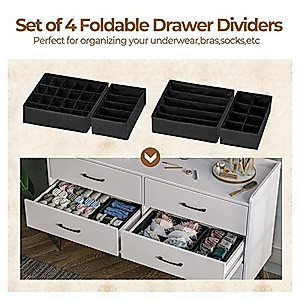 Rolanstar Drawer Dresser-Tool Free Quick Install, 6 Drawers Storage Dresser with Foldable Drawer Dividers, Modern Chest of Drawer, White（Tool Free Except Drawer Handle and Foot）