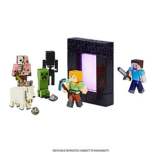 Minecraft Steve Action Figure, 3.25-in, with 1 Build-a-Portal Piece & 1 Accessory, Building Toy Inspired by Video Game, Collectible Gift for Fans & Kids Ages 6 Years & Older