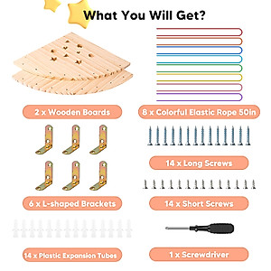 Stuffed Animal Storage Toy Storage Organizer, Wood & Rainbow Elastic Rope Plushies Organizer toy net Adjustable Length Stuffed Animal hammock Corner, Large Kids Furniture for Nursery Playroom Bedroom