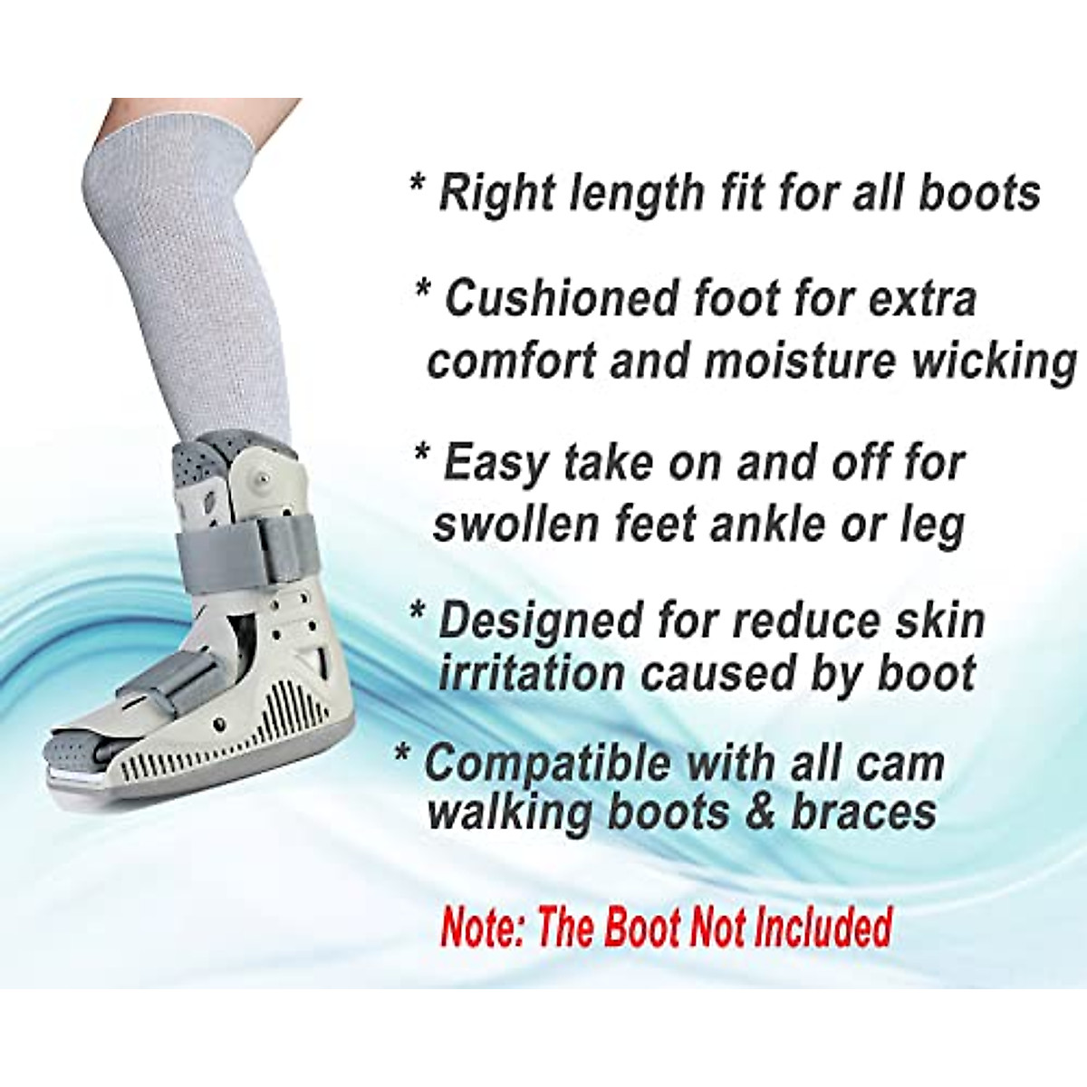 2 Pairs Walking Boot Socks for Orthopedic Walker Brace, Replacement Sock Liner Knee High Tube Socks Under Air Cam Walkers and Fracture Boot, Medical Air Cast Socks for Surgical Leg Cover