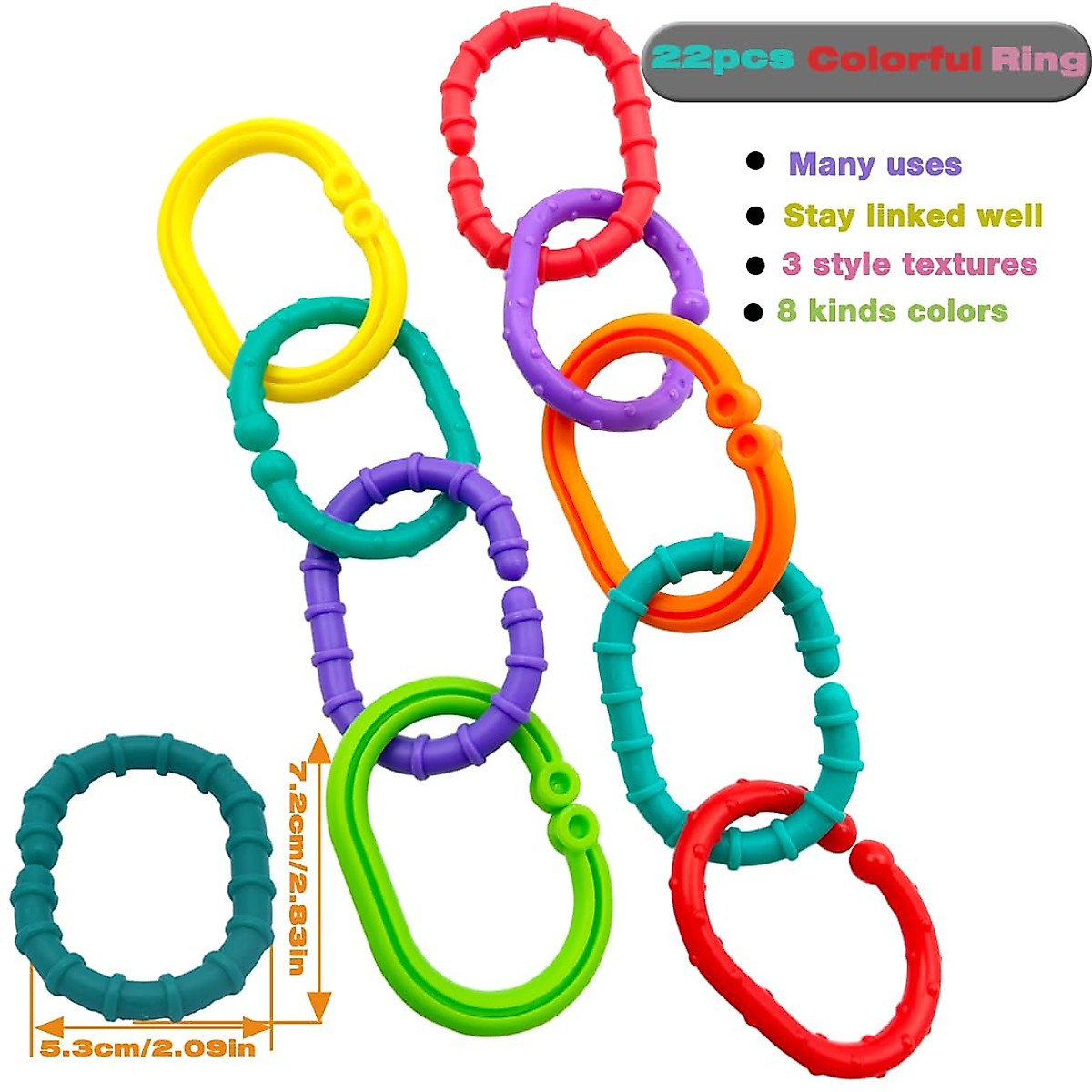 COLVWOFA Baby Toys Links-to-Go Car Seat and Hanging Stroller Ring Toy, Larger Connecting Ring Travel Accessory Set