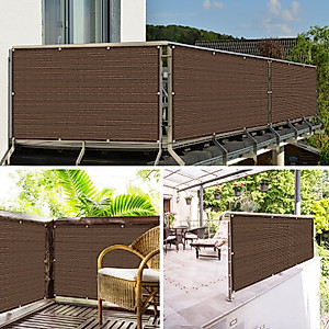 2'6" x 15' Brown Balcony Privacy Screen Fence Windscreen Cover for Apartment, Deck, Patio, Backyard, Outdoor Pool, Porch, Railing - 95% UV Blockage, Zip Ties Included, Customized