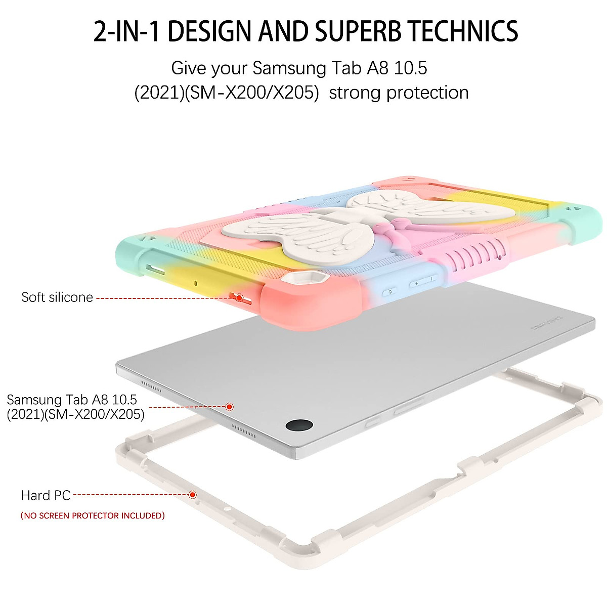 DUEDUE for Samsung Galaxy Tab A8 10.5 Case 2022, Butterfly Wings Kickstand 3D