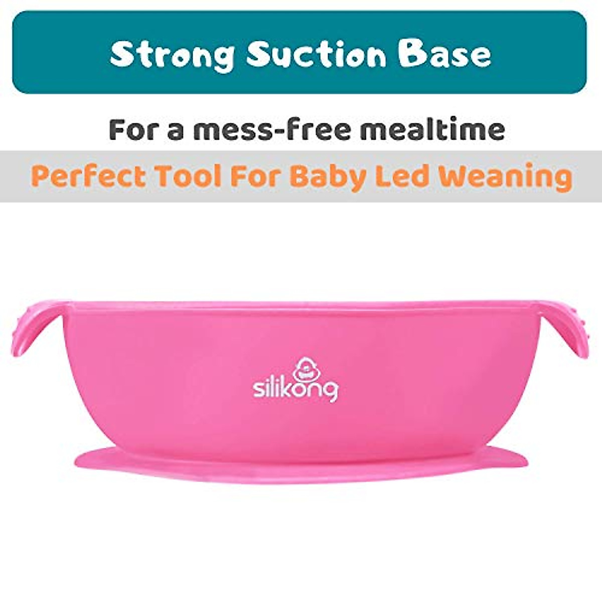 Silikong Divided Suction Bowl for Toddlers | BPA Free | Microwave, Dishwasher and Oven Safe | Fits Most Highchair Trays | Stay Put Baby Feeding Plates and Dishes for Kids and Infants (Pink)