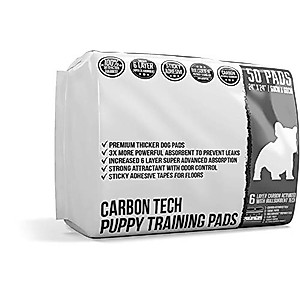 Bulldoglogy Carbon Black Puppy Pee Pads with Adhesive Sticky Tape - Large Charcoal Housebreaking Dog Training Wee Pads (24x24) 6 Layers with Extra Quick Dry Bullsorbent Polymer Tech (50-Count)