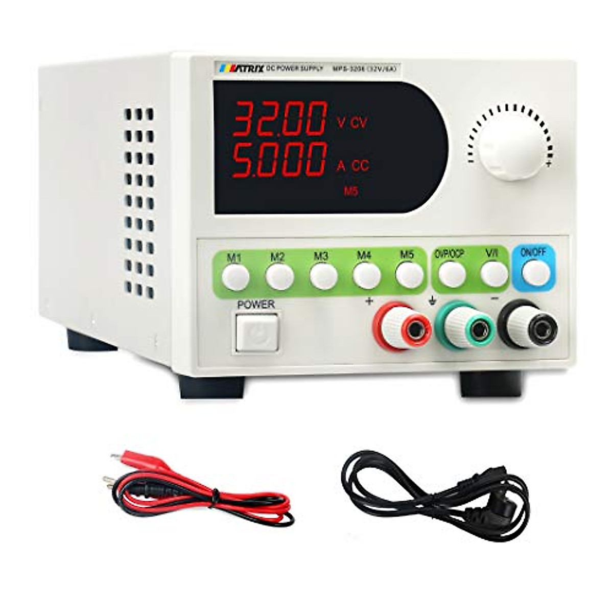 MATRIX DC Power Supply Variable 30V 5A Adjustable Switching Regulated DC Bench Power Supply 4-Digits LED Voltage and Current Display 32V/6A Output Coarse and Fine Adjustments with Alligator Leads