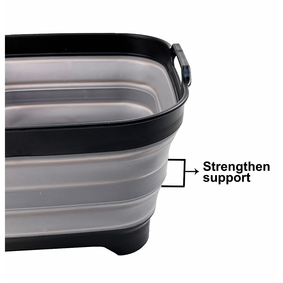 SAMMART 10L (2.64 Gallon) Collapsible Dishpan with Draining Plug - Foldable Washing Basin - Portable Dish Washing Tub - Space Saving Kitchen Storage Tray (Black/Alloy Grey)
