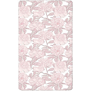 Peonies Themed Fitted Crib Sheet,Standard Crib Mattress Fitted Sheet Toddler Bed Mattress Sheets-Baby Sheet for Boys Girls,28“ x52“,Rose White