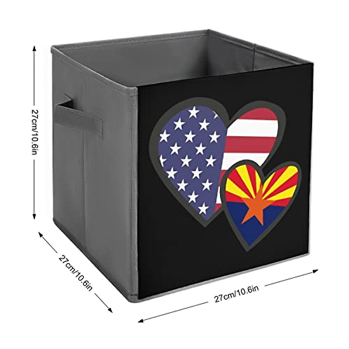 Interlocking Hearts American Arizona State Flag PU Leather Collapsible Storage Bins Canvas Cube Organizer Basket with Handles