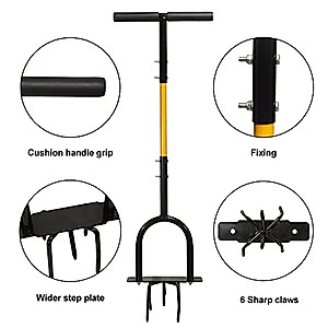 LARNORJE Manual Twist Tiller - Garden Claw Cultivator with Long Handle, Hand Tiller Soil Ripper, Lawn Aerator Weeder for Flower Box and Raised Bed. Black/Yellow