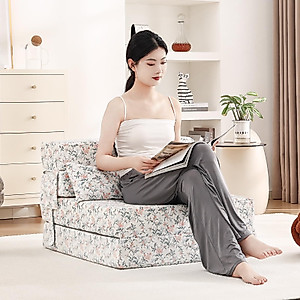 Tiita Folding Sofa Bed Couch, Single Size Foldable Futon Chair Bed with Pillow, Folding Sleeper Sofa Chair Bed Floor Mattress for Guest Room, Living Room, Black