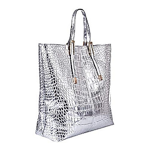 Women Stylish 3 Piece Bag Set,BBDI Alligator Pattern Lash Package PU Leather Shoulder Tote Purse Bag - Silver