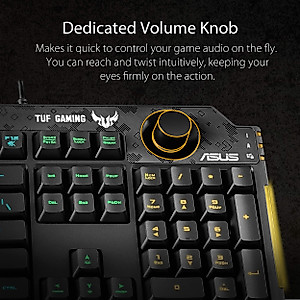 ASUS Membrane Gaming Keyboard for PC - TUF K1 | Programmable, Onboard Memory | Dedicated Volume Knob, Aura Sync RGB & Side Lighting | Detachable Wrist Rest | Spill-Resistant | Highly Durable | Black