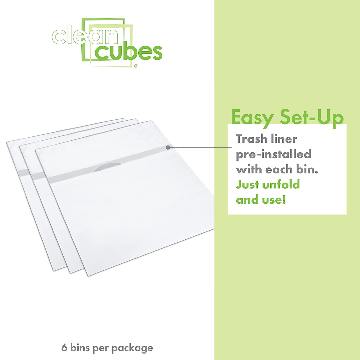 Clean Cubes 13 Gallon Disposable Trash Cans (6-Pack). Reusable Garbage and Recycling Bins for Parties, Events, and More (White - 17" Height x 13.5" Width x 10" Depth)