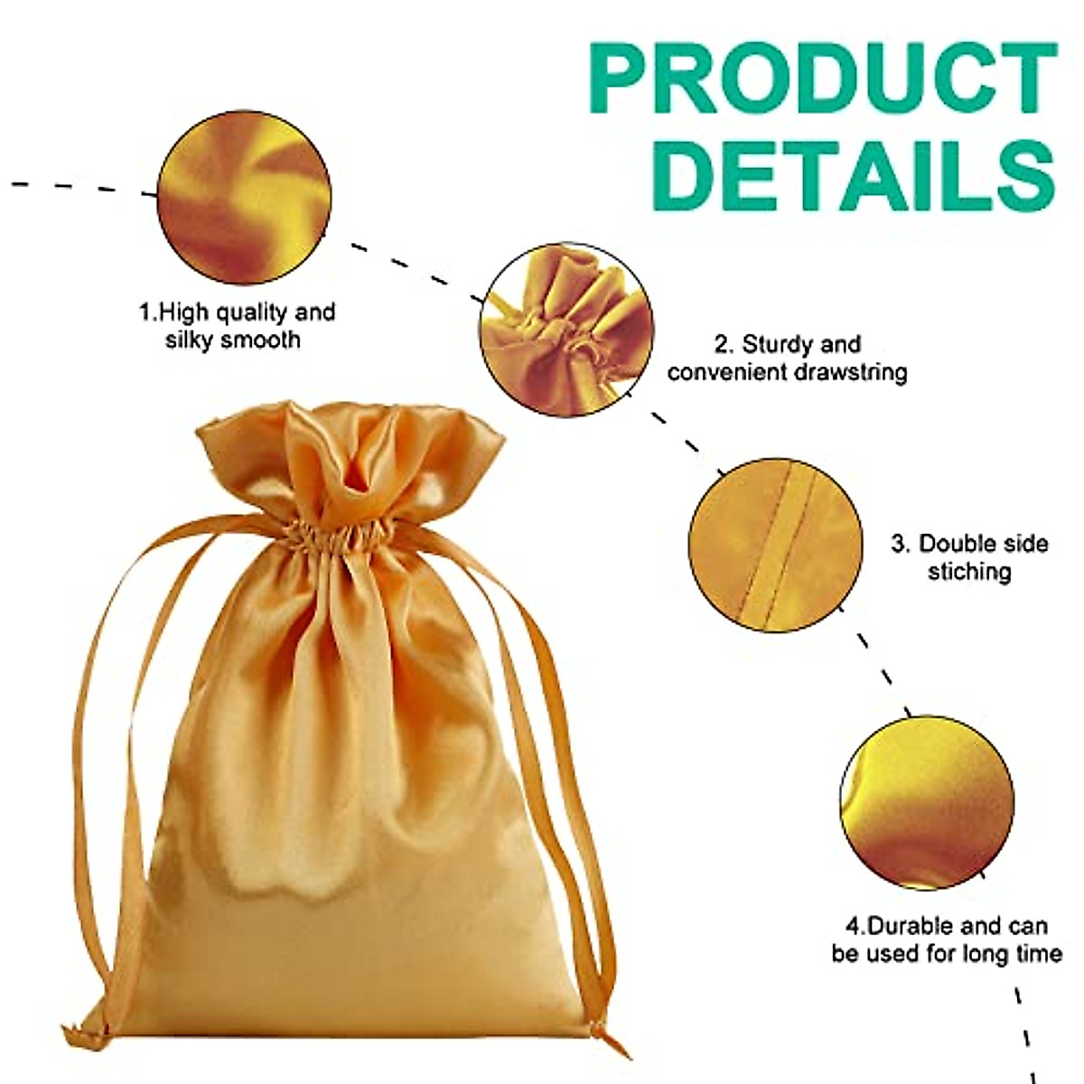 BeiLeiNiceHK 30pcs Satin Gift Bags Golden Drawstring Bag, Gift Pouches For Christmas, Wedding Favor Bags, Baby Shower Bag, Small Jewellery Pouch 5X7 Inch