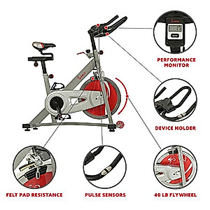 Sunny Health & Fitness Pro II Indoor Cycling Bike with Device Mount and Advanced Display – SF-B1995, Silver