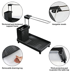 Kitchen Sink Caddy Sponge Holder with Drain Tray, Removable Sink Organizer for Dish Brush,Plastic & Stainless Steel Dish Rag Soap Holder, Non-Slip Dish Brush Holder Storage for Kitchen Counter