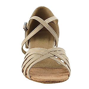 Very Fine Dance Shoes - Ladies Practice, Cuban Low Heel, Waltz Ballroom Dance Shoes - 1670C - 1.5-inch Heel and Foldable Brush Bundle - Tan Leather - 8.5