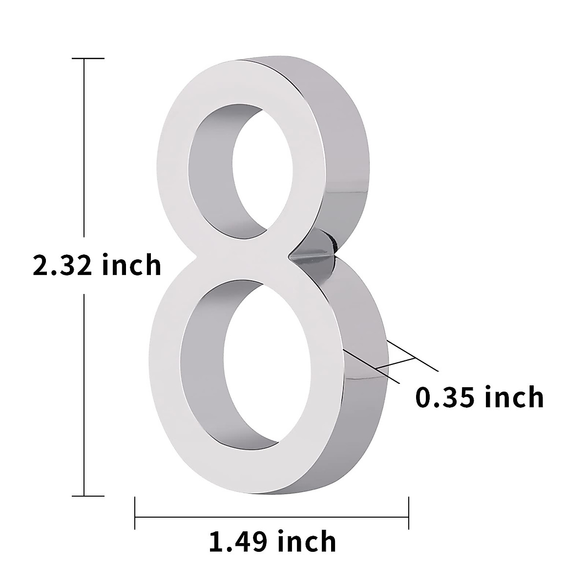 Self Adhesive Mailbox Numbers, Door Address Number Stickers for Office Room, Raised 3D Effect, Chrome Plated (2.36" Silver-20pack)