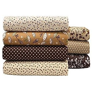 OZXCHIXU 7PCS/lot Coffee Series Floral Cotton Fabric Quilting Patchwork Fabric Fat Quarter Bundles Fabric for Scrapbooking Cloth Sewing DIY Crafts Handmade Bags Pillows 19.7X19.7inches