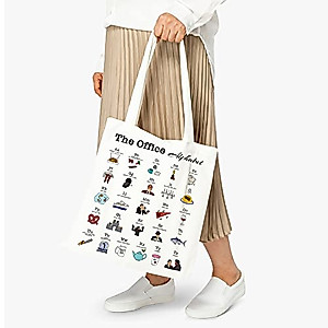 the Office Theme Alphabet Canvas Tote Bag Funny Cotton Reusable Tote Shoulder Bag Present for Friends Fans Women Men