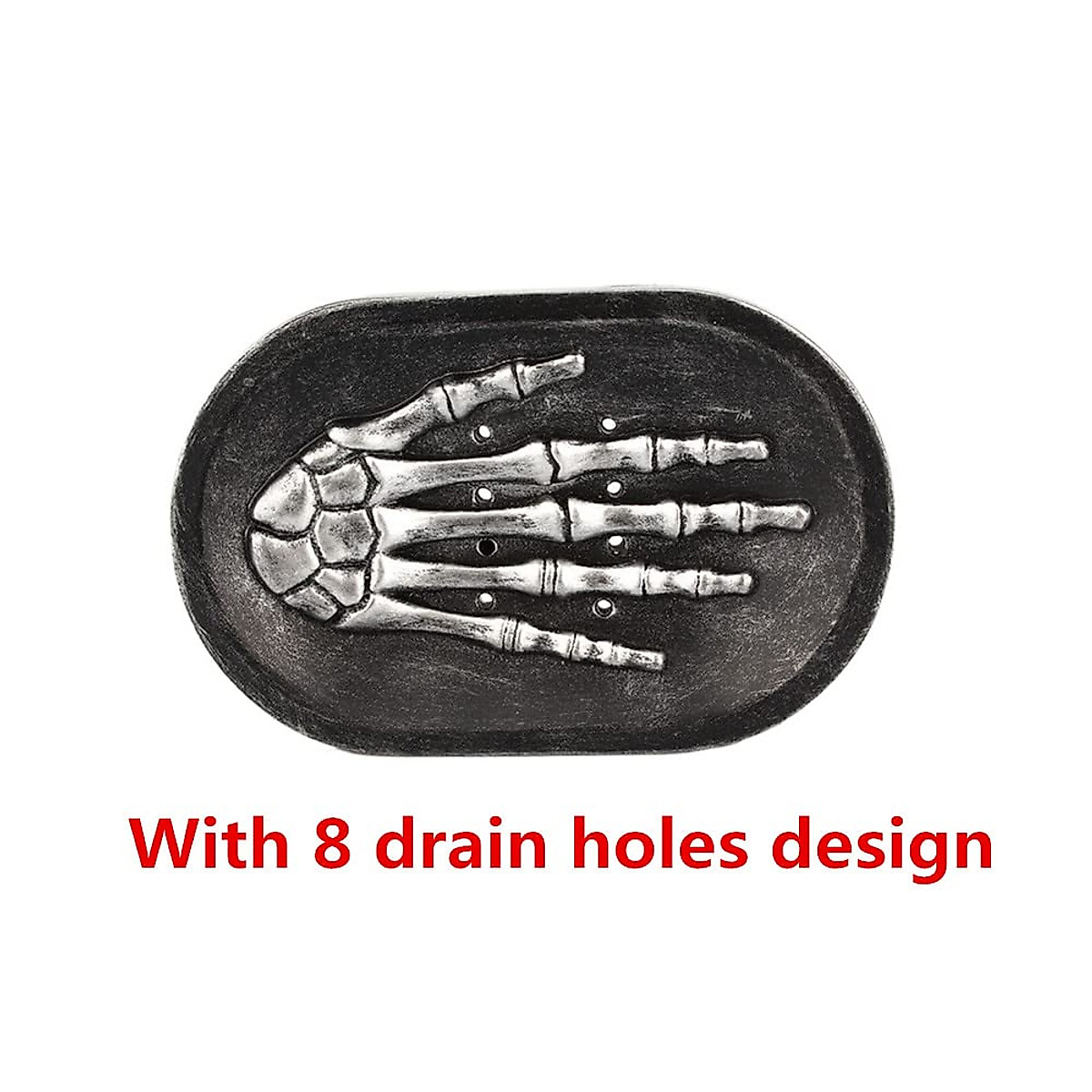 Resin Skeleton Handbone Soap Dish Holder, Water Draining Soap Tray for Bathroom Countertop Shower, Halloween Ghost Skull Hand Soap Rack Organizer (Black)